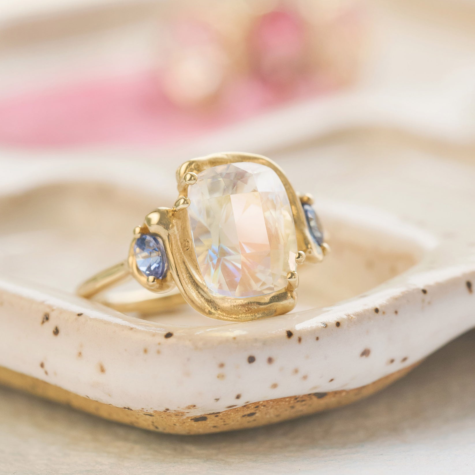 14K Solid Gold Moonstone Engagement Ring - Aurora Bloom by Le Conte ...