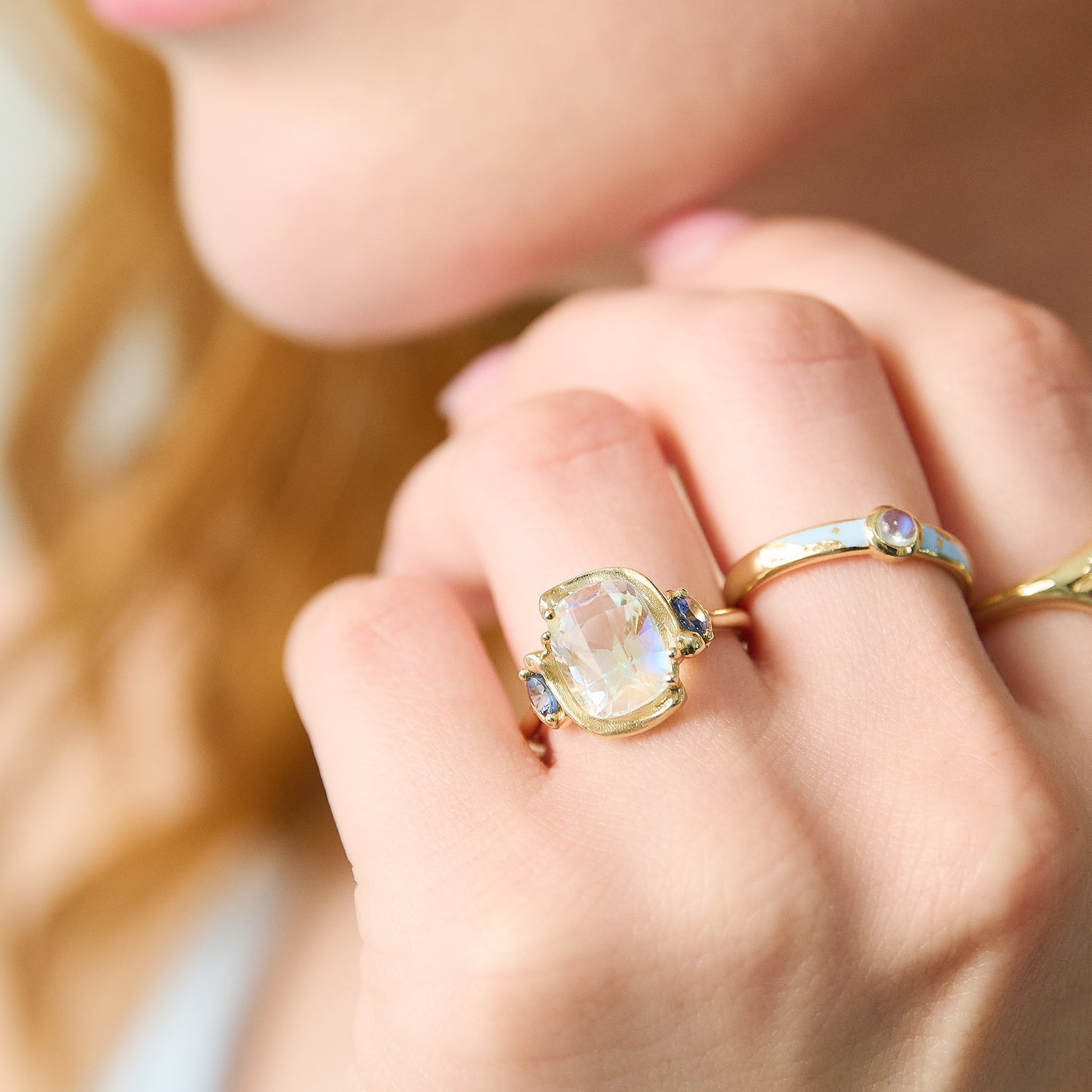 14K Solid Gold Moonstone Engagement Ring - Aurora Bloom by Le Conte – Le Conte