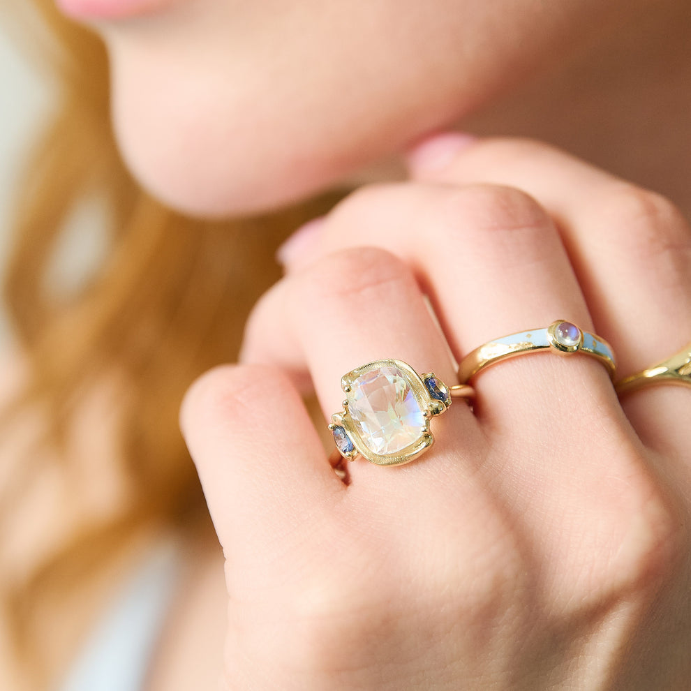 14K Solid Gold Moonstone Engagement Ring - Aurora Bloom by Le Conte ...