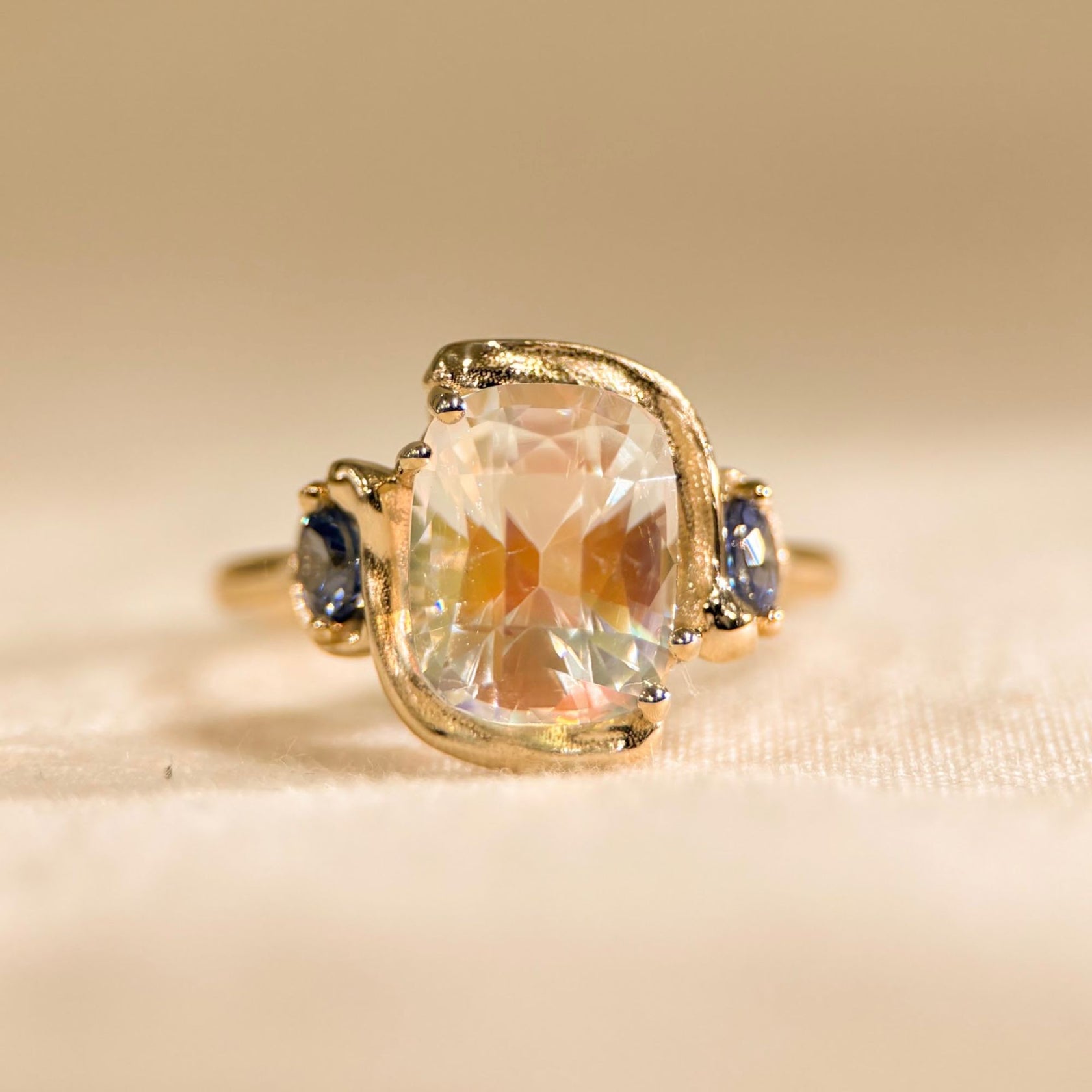 14K Solid Gold Moonstone Engagement Ring – Aurora Bloom by Le Conte – Le Conte
