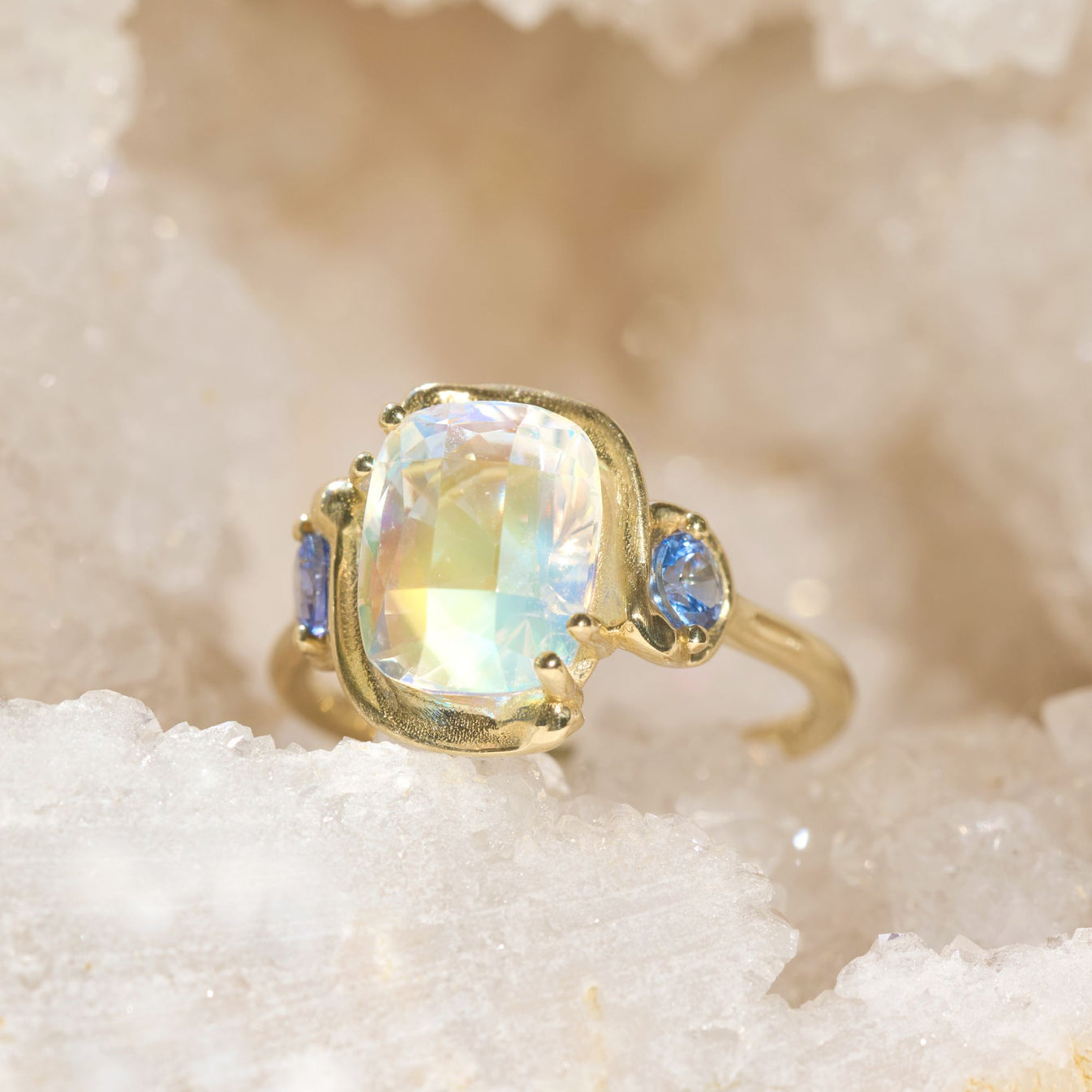 14K Solid Gold Moonstone Engagement Ring – Aurora Bloom by Le Conte – Le Conte
